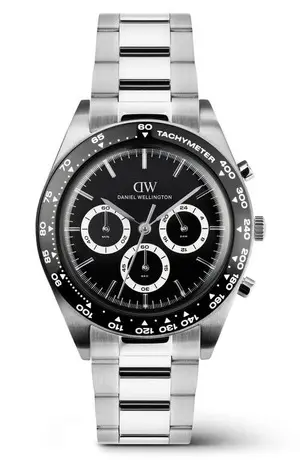 DANIEL WELLINGTON Iconic Tachymeter Chronograph Bracelet Watch Silver-tone/black