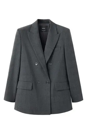 Mango Plaid Double Breasted Blazer