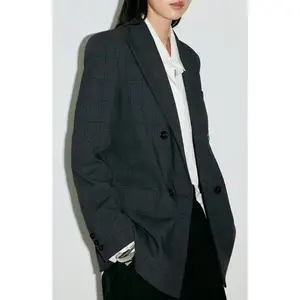 Mango Plaid Double Breasted Blazer - Grey
