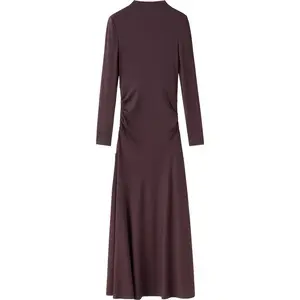 Mango Pina Long Sleeve Mock Neck Ruched Midi Dress