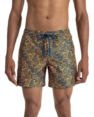 PRINCE & BOND Easton Swim Shorts In Rio Print - Orange