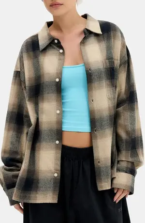 IETS FRANS Shadow Check Long Sleeve Shirt - Grey