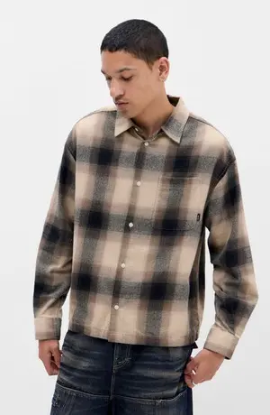 IETS FRANS Shadow Check Long Sleeve Shirt - Grey
