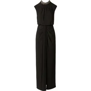 Adrianna Papell Faux Pearl Mock Neck Jersey Gown