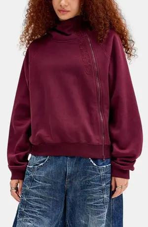 IETS FRANS Asymmetrical Embroidered Hoodie - Wine