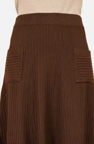 YUMI High Waist Ribbed Knit Midi Skirt