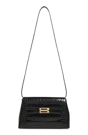 Victoria Beckham Dorian Croc Embossed Leather Trapeze Bag