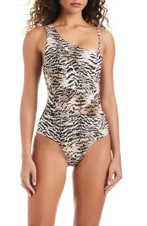 BEYOND CONTROL One-shoulder Mesh Inset One-piece Swimsuit