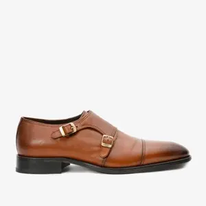 VINCI LEATHER SHOES The Essen Cap Toe Double Monk Strap Shoe - Tan