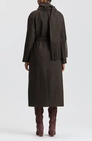 Avec Les Filles Relaxed Scarf Herringbone Coat