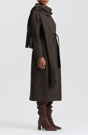 Avec Les Filles Relaxed Scarf Herringbone Coat