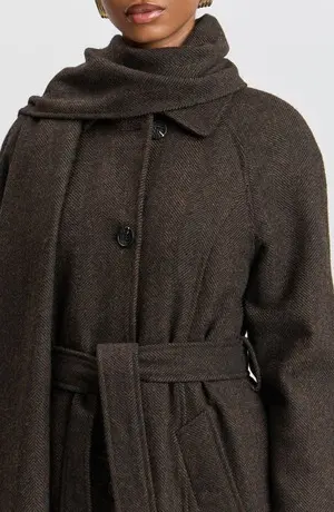 Avec Les Filles Relaxed Scarf Herringbone Coat