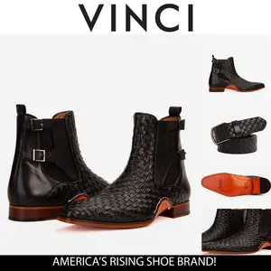 VINCI LEATHER SHOES The Rolls Boot Woven Leather Double Monk Strap Handmade Shoe
