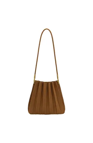 MELIE BIANCO Carrie Pleated Vegan Suede Shoulder Bag - Camel