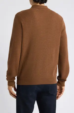 Canali Regular Fit Wool & Cashmere Zip Polo - Brown