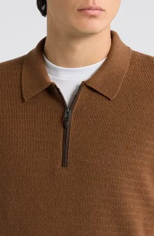 Canali Regular Fit Wool & Cashmere Zip Polo - Brown