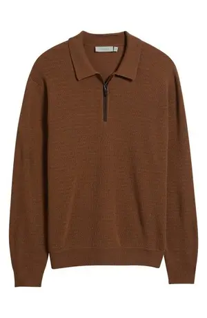 Canali Regular Fit Wool & Cashmere Zip Polo - Brown