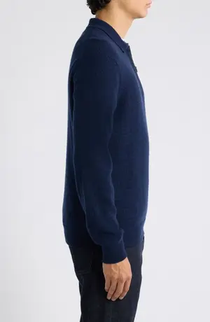 Canali Regular Fit Wool & Cashmere Zip Polo - Navy