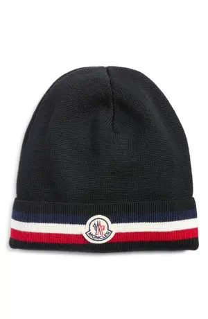 Moncler Tricolor Stripe Rib Virgin Wool Beanie