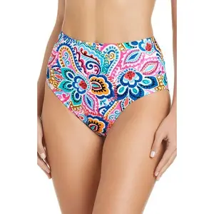 BEYOND CONTROL High Waist Full Coverage Swim Bottoms - Blue Multi