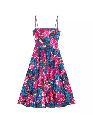 Givenchy Sliced Long Dress In Poplin With Floral Print - Blue