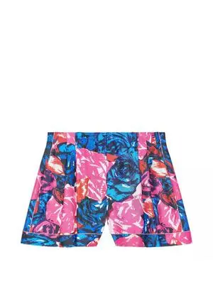 Givenchy Pyjama Shorts In Silk With Floral Print - Blue