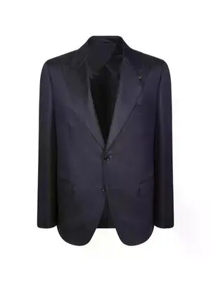 LARDINI Peak-lapel Flower-pin Blazer - Blue
