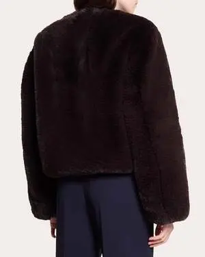Theory Faux Fur V-neck Crop Jacket - Brown