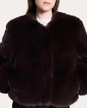 Theory Faux Fur V-neck Crop Jacket - Brown
