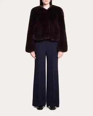 Theory Faux Fur V-neck Crop Jacket - Brown