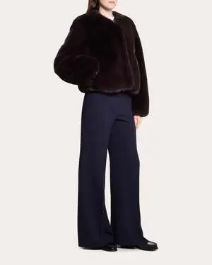 Theory Faux Fur V-neck Crop Jacket - Brown