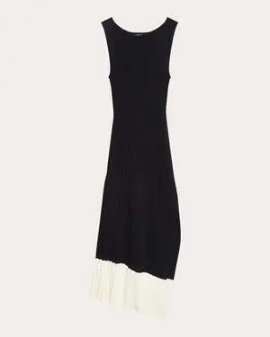 Theory Rib Knit Asymmetric Boatneck Midi Dress - Black