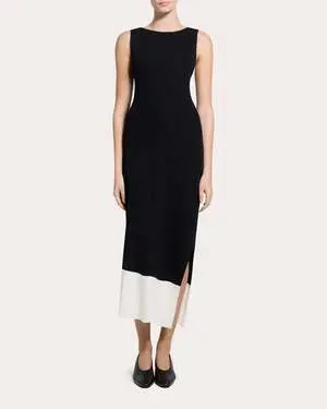 Theory Rib Knit Asymmetric Boatneck Midi Dress