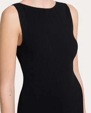 Theory Rib Knit Asymmetric Boatneck Midi Dress