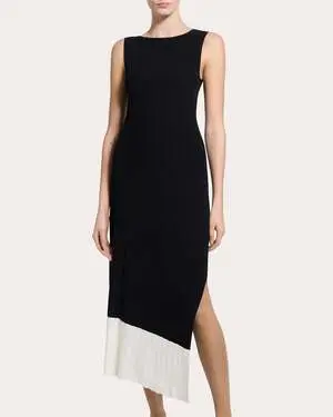 Theory Rib Knit Asymmetric Boatneck Midi Dress