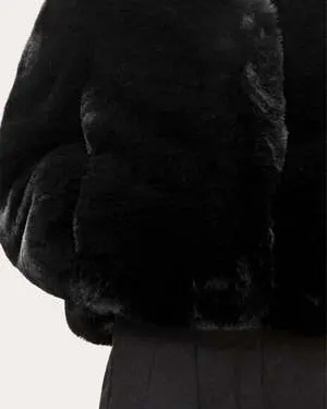 Theory Faux Fur V-neck Crop Jacket - Black