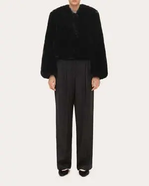 Theory Faux Fur V-neck Crop Jacket - Black