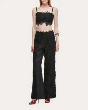 Waimari Amanecer Floral Lace Linen Bandeau Top - Black