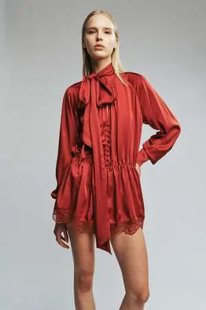 Bardot Petra Long Sleeve Playsuit - Rust Red