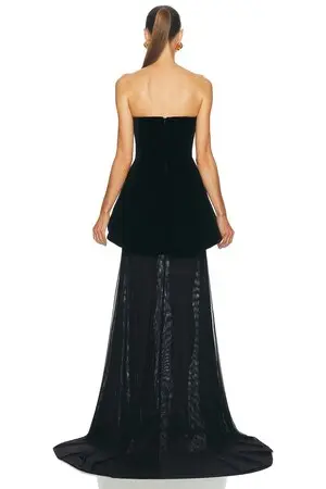 David Koma Strapless Curved Hem Gown With Mesh Skirt - Black