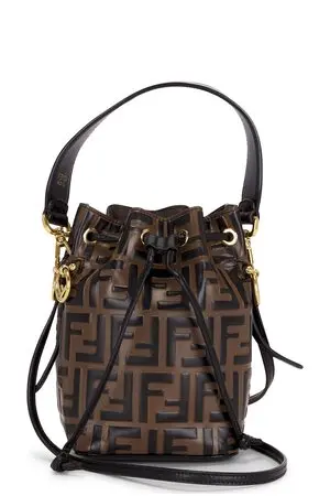 FWRD RENEW Fendi Vitello Liberty F Is Fendi Ff 1974 Mini Mon Tresor Bucket Bag - Brown