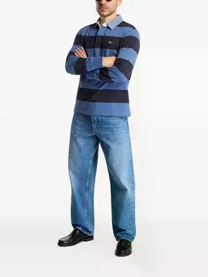 Gant Classic Chambray-stripe Long-sleeve Polo Shirt - Blue