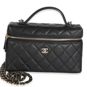 Chanel Quilted Caviar Slim Vanity With Chain - Black