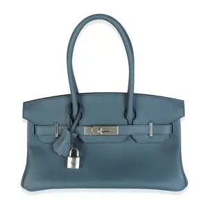 Hermès Bleu Tempete Evercolor Light Shoulder Birkin 29 Phw - Blue