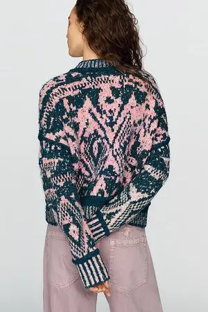 PILCRO Wool Blend Fair Isle Relaxed Cardigan