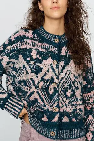 PILCRO Wool Blend Fair Isle Relaxed Cardigan