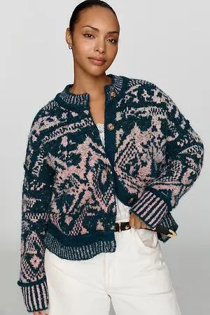 PILCRO Wool Blend Fair Isle Relaxed Cardigan