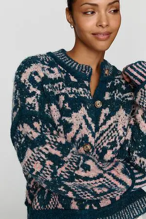 PILCRO Wool Blend Fair Isle Relaxed Cardigan