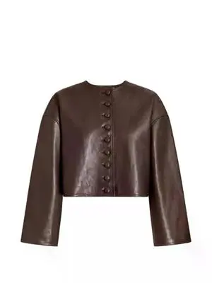Alberta Ferretti Cropped Button-up Leather Jacket - Brown