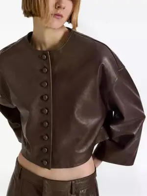 Alberta Ferretti Cropped Button-up Leather Jacket - Brown